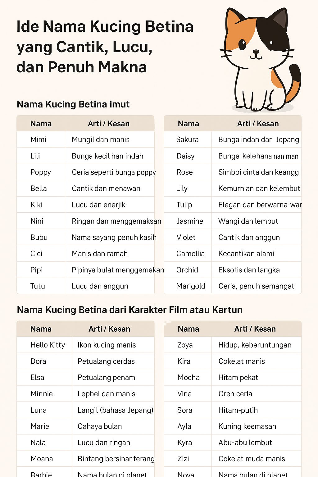 50 Ide Nama Kucing Betina yang Cantik, Lucu, dan Penuh Makna - Go-pena